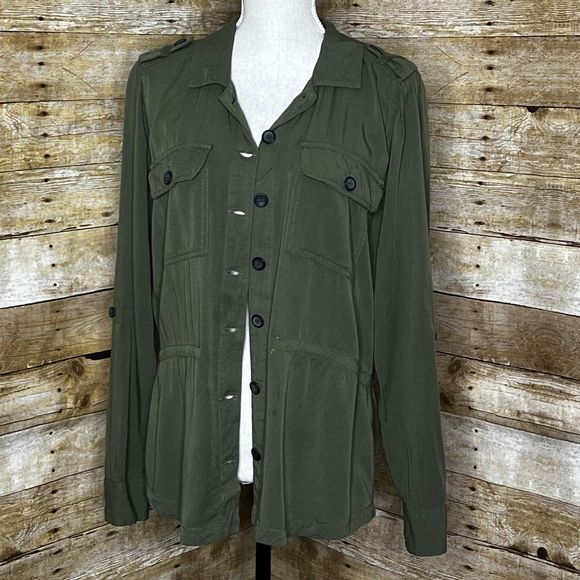 Sonoma | Tops | Sonoma Size Medium Olive Green Utility Sytle Button ...